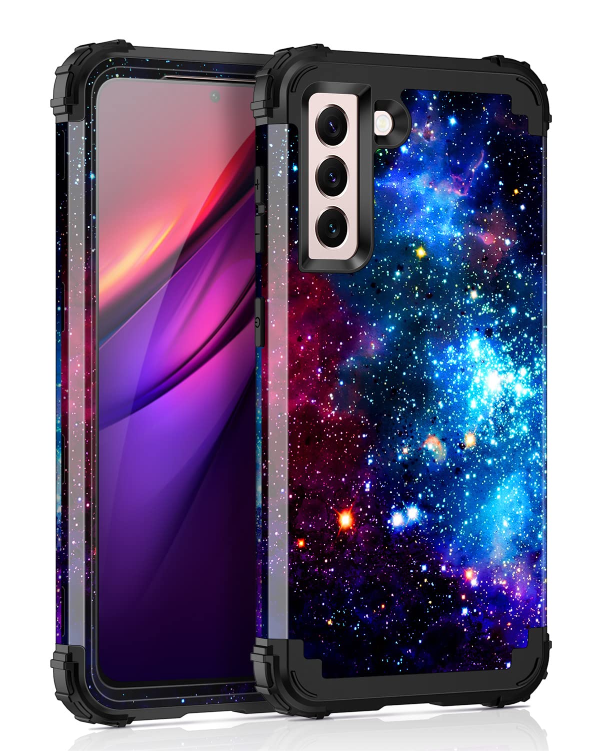 Miqala for Galaxy S22 5G Case,Shiny in The Dark Three Layer Heavy Duty Shockproof Hard Plastic Bumper +Soft Silicone Rubber Protective Case for Samsung Galaxy S22 5G Case,Blue Sky