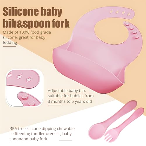 MIICASA Silicone Baby Feeding Set, Baby Led Weaning Supplies Kit With Suction Bowl & Car Plate, Bib, Spoon, Fork, Cup - Food-Grade Silicone, Dishwasher-Safe, No BPAs - For 3+ Months