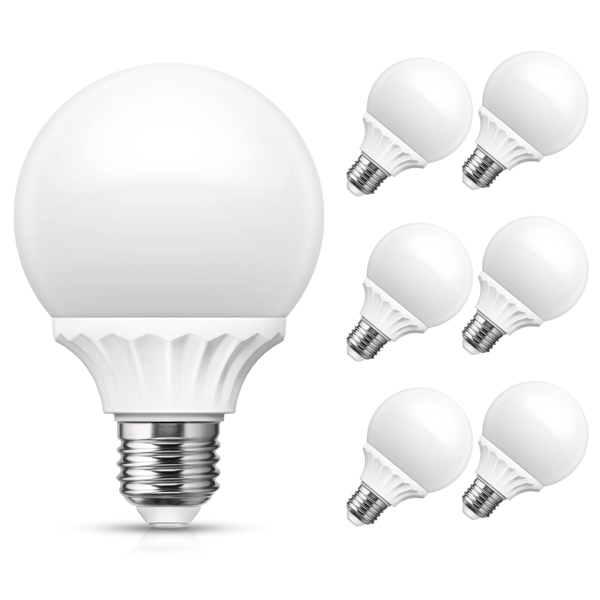 LOHAS G25 Globe Light Bulbs, LED Vanity Lights 40-45W Equivalent, Bathroom Round Light Bulb, E26 Edison Base Lamp for Bathroom Makeup Mirror Home Lighting, Non-Dim, 6 Pack