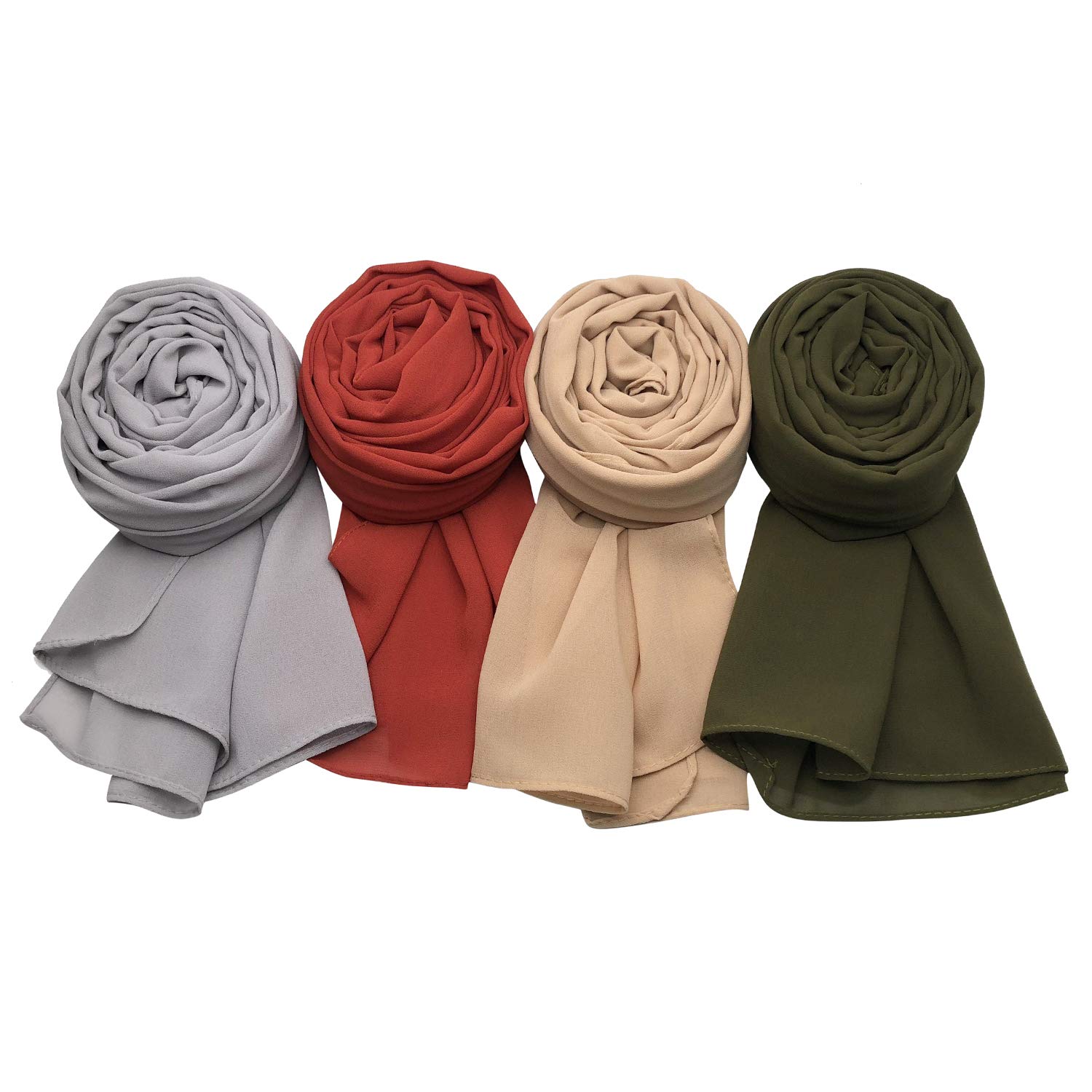 MANSHU 4 PCS Women Soft Chiffon Scarves Shawl Long Scarf Wrap Scarves.