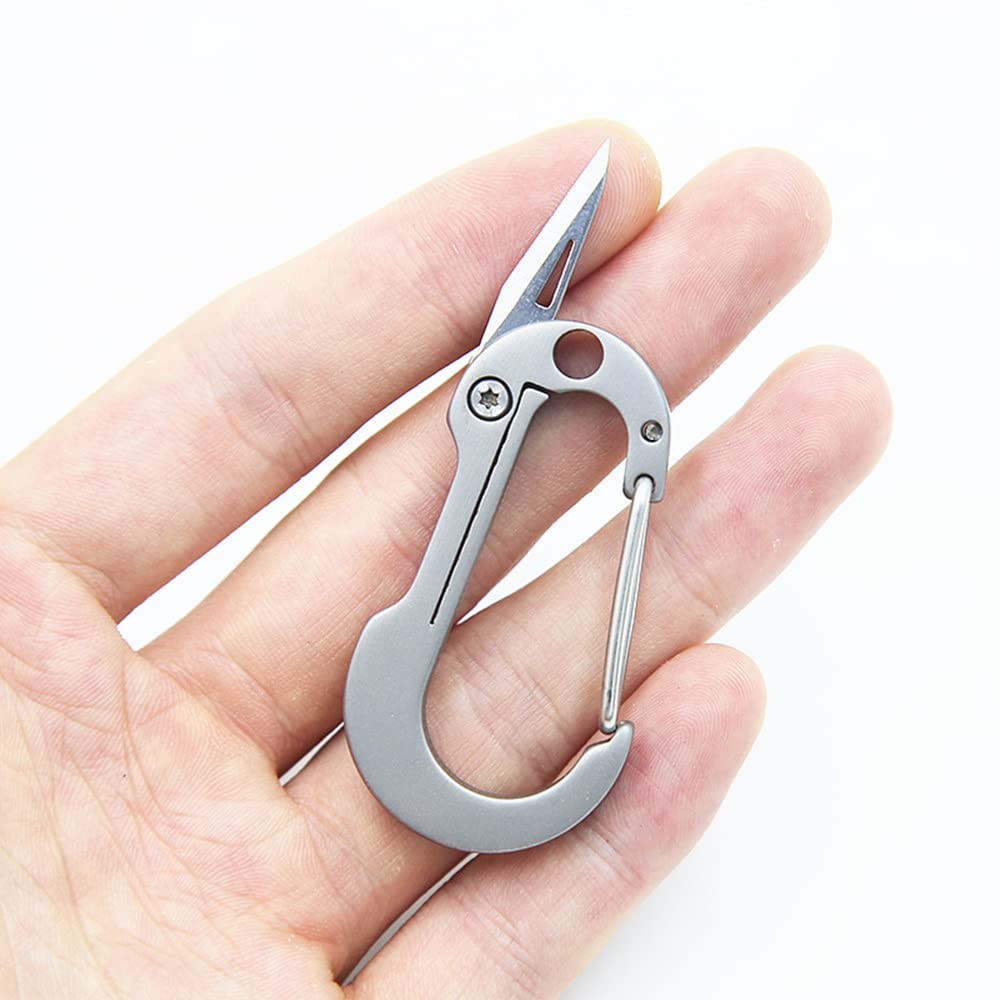 SZHOWORLD Small Titanium Carabiner with Folding Knife, EDC Multitool Keychain Clip Box Cutter, Perfect for Everyday Carry, Outdoor,Office,Camping,Hiking