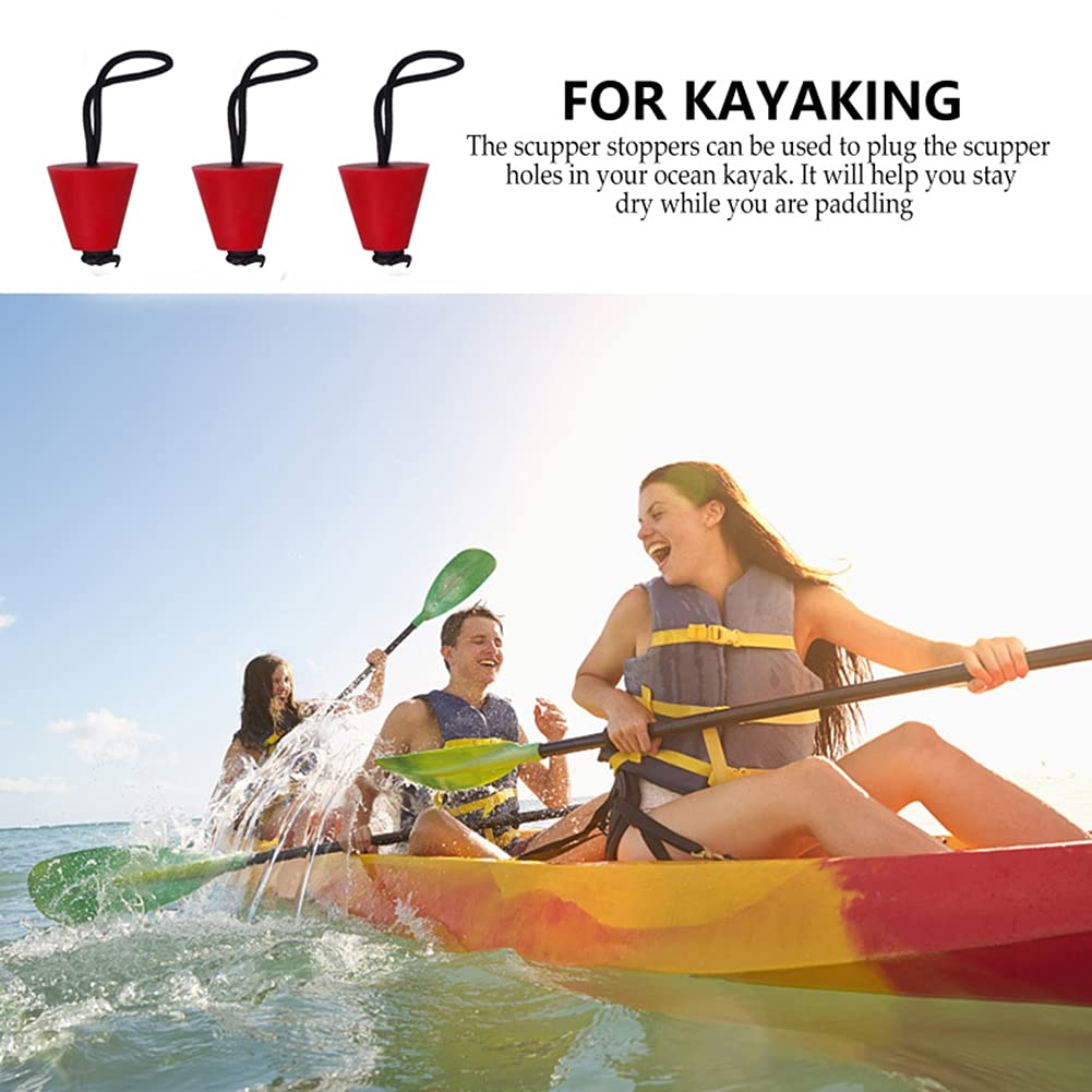 MEMOVAN 6pcs Universal Kayak Scupper Plug Kit, Rubber Scupper Plugs Canoe Boat Drain Holes Stopper Bung with Lanyard (Red)