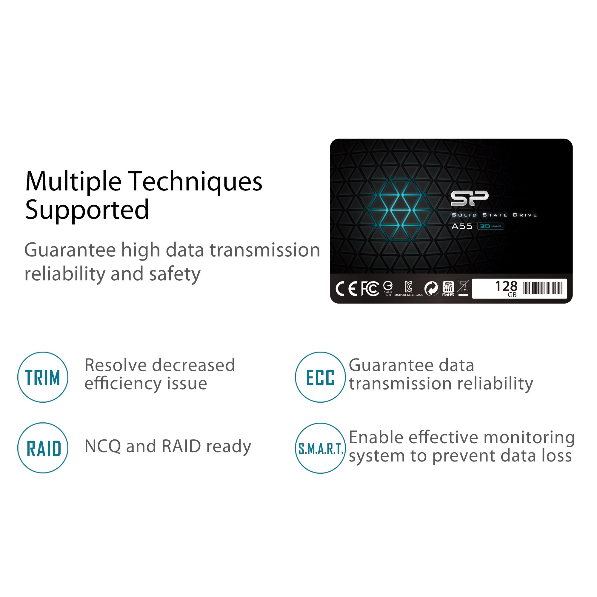 Silicon Power 128GB SSD 3D NAND A55 SLC Cache Performance Boost SATA III 2.5" 7mm (0.28") Internal Solid State Drive (SU128GBSS3A55S25AH)