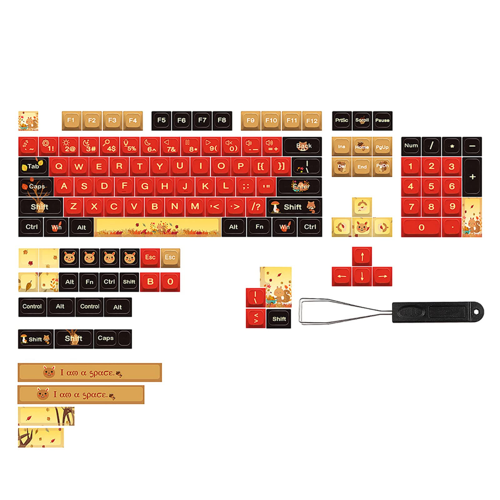 Squirrel Diary XDA Keycap 139 Keys Keycap Five-Sides Thermal for Mechanical 7U 6.25U Space XDA Profile Keycaps Cartoon Animal Theme 139-key Keycap Set for Gaming Keyboards
