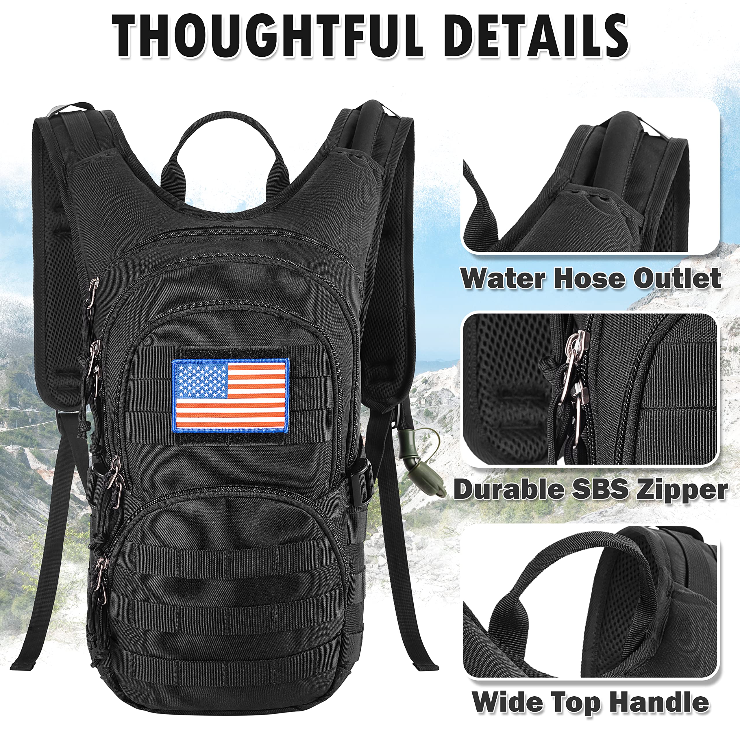 MIRACOL Tactical Hydration Backpack with 2L Water Bladder, 900D Military Molle Water Backpack Fit Men Women