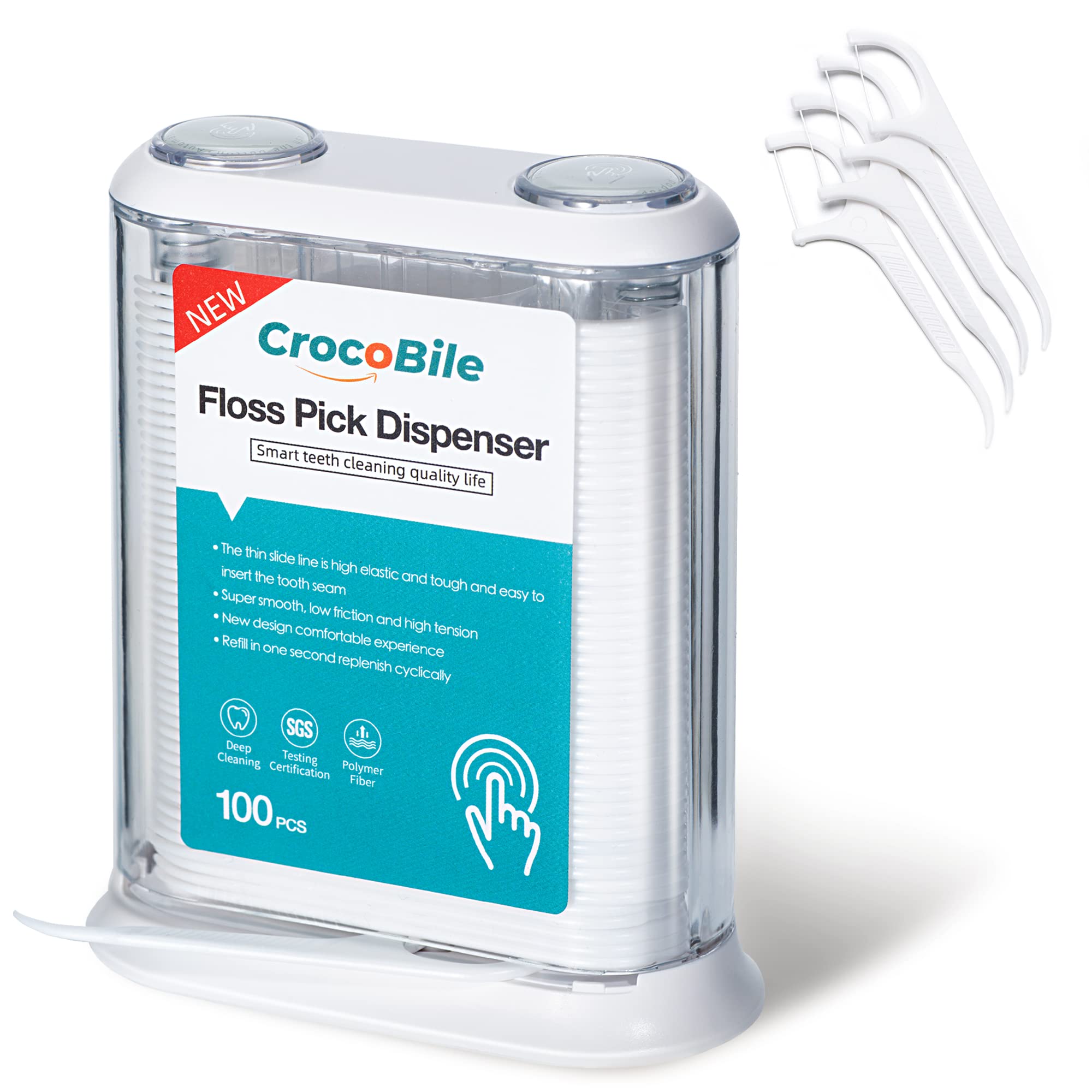 The New Floss Stick Refill Box - with [200 Count] Flossers, CrocoBile Advanced Clean Floss Picks, Strong Elasticity Dental Floss No Break & No Shred Floss, Designed to Refill Floss Pick Dispenser.