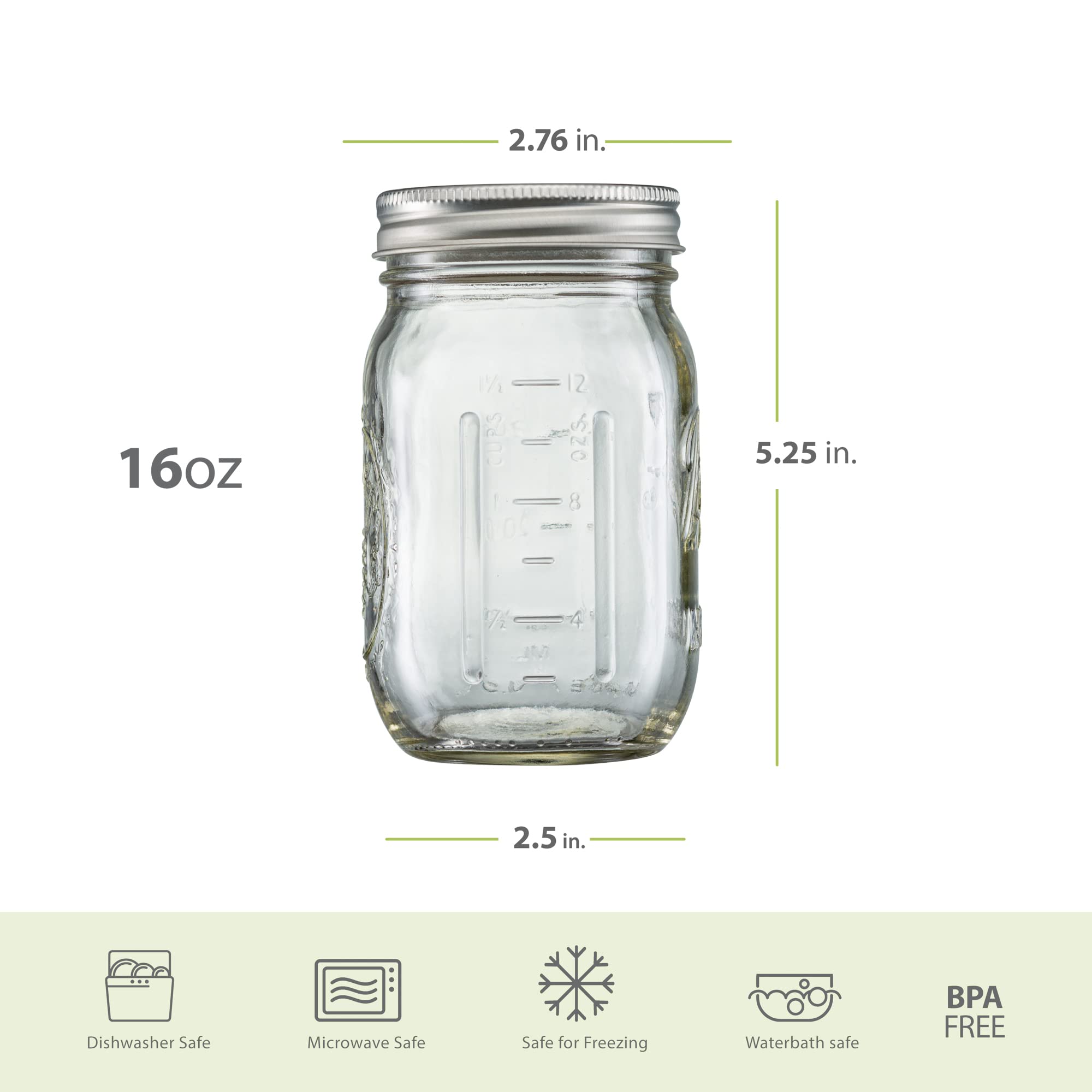 KanBandz Ball Regular Mouth 16-Ounces Mason Jar with Lids and Bands (24-Units), 24-Pack, AS SHOWN Bundled Non-Slip Jar Opener And Pack Of Self Stick Jar Labels.