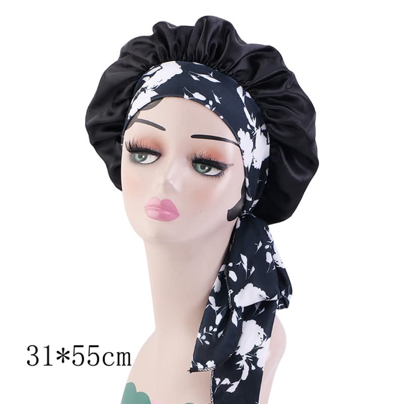 ZCGDP Printed Wide-Brimmed Hairband Bonnet Sleep Cap Comfort Hat Satin Silk Nightcap (Color : E, Size : 1)