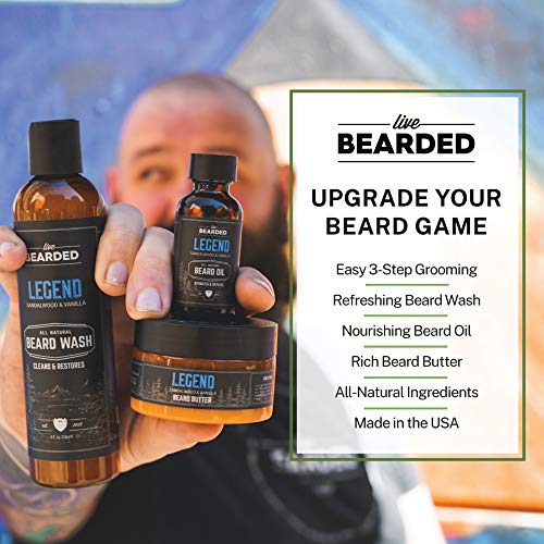 Live Bearded: 3-Step Beard Grooming Kit - Executive - Beard Wash, Beard Oil and Beard Butter - All-Natural Ingredients with Shea Butter, Jojoba Oil and More - Beard Growth Support - Made in The USA
