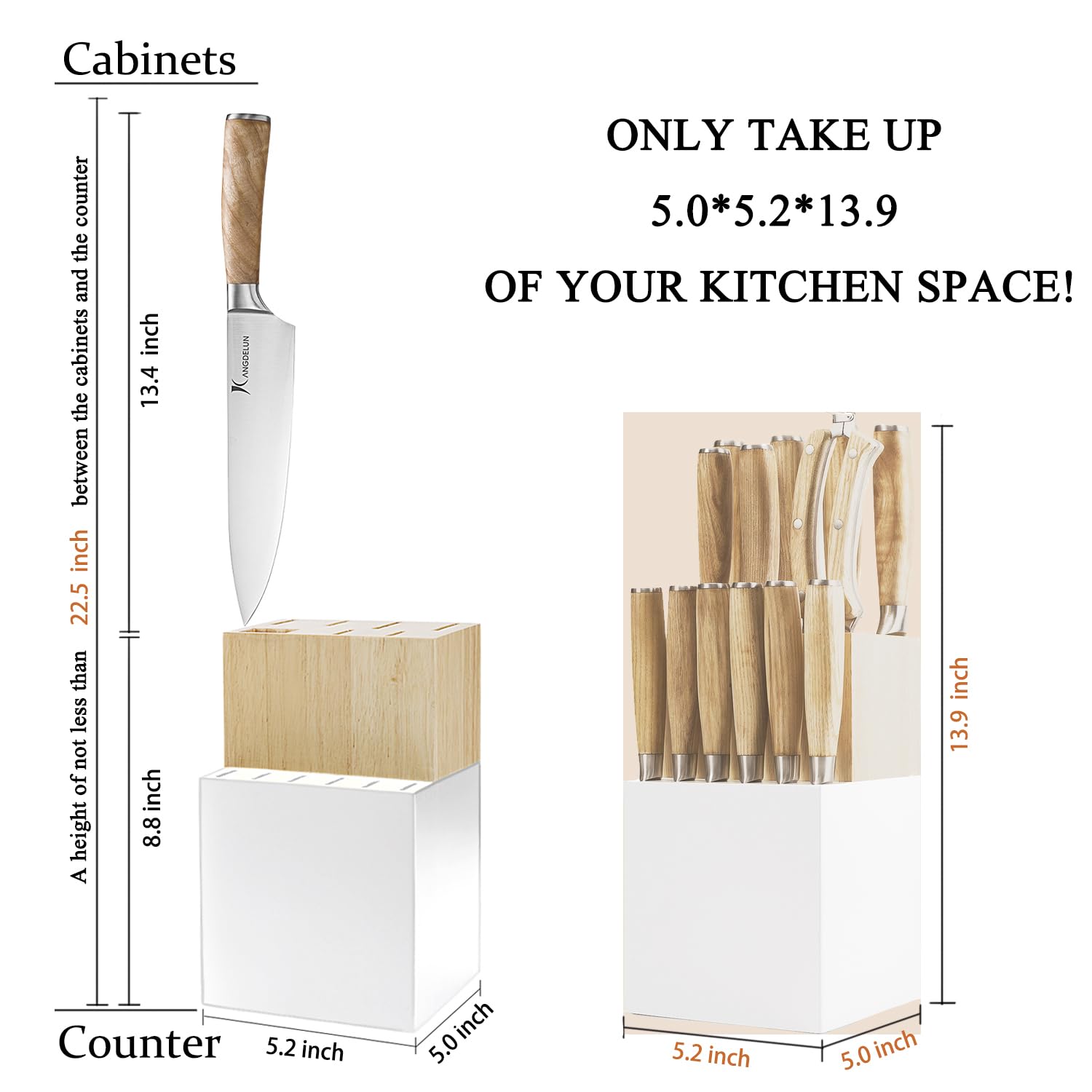 Kangdelun Natura Series 14 PCS Knife Block Set, Ultra Sharp High Carbon Stainless Steel with Wooden Handle