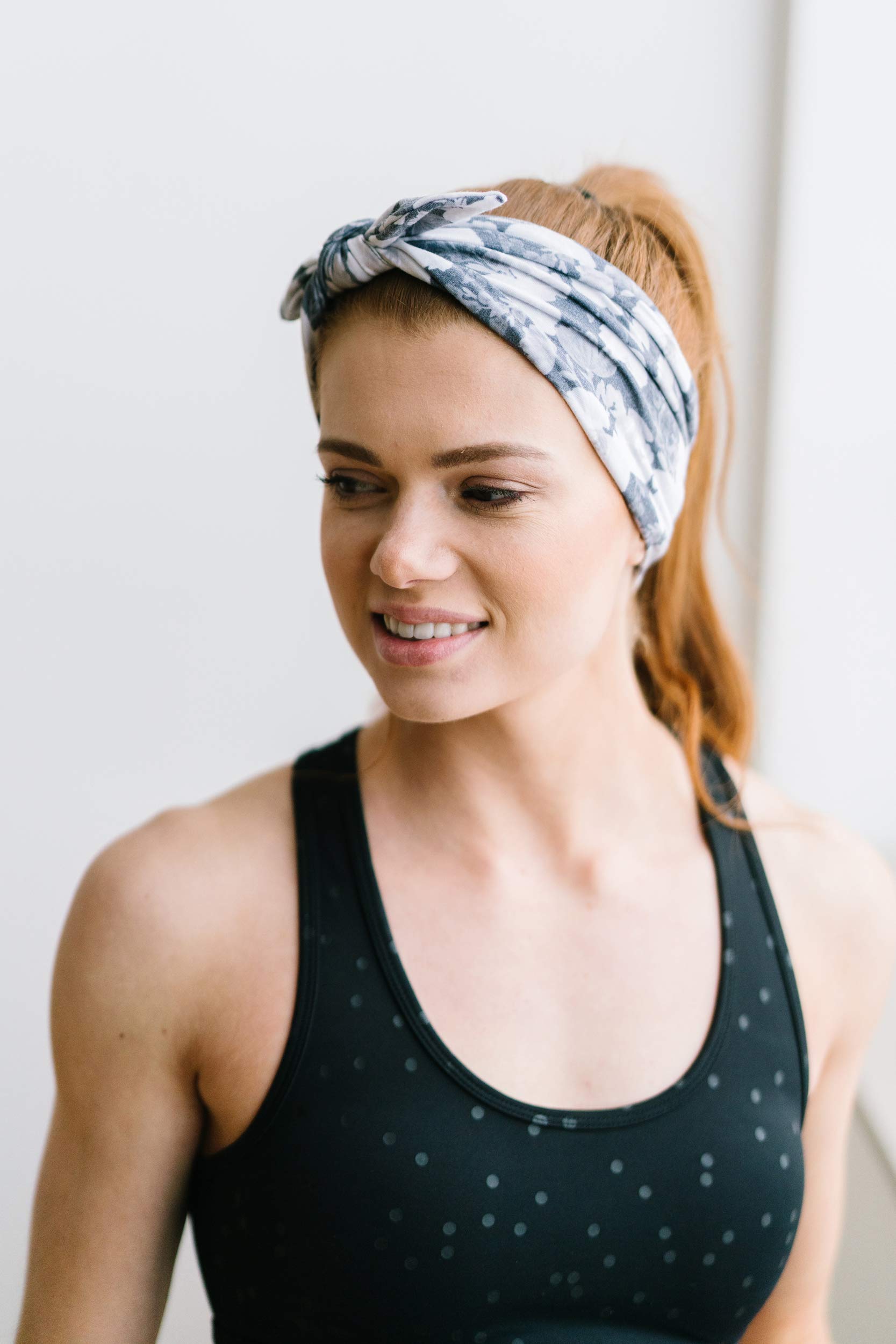 Maven Thread Women's No-Slip Sweat-Wicking Bow Headbands for Exercise and Yoga, 2-Pack, Mauve Solid and B&W Floral (Willow)