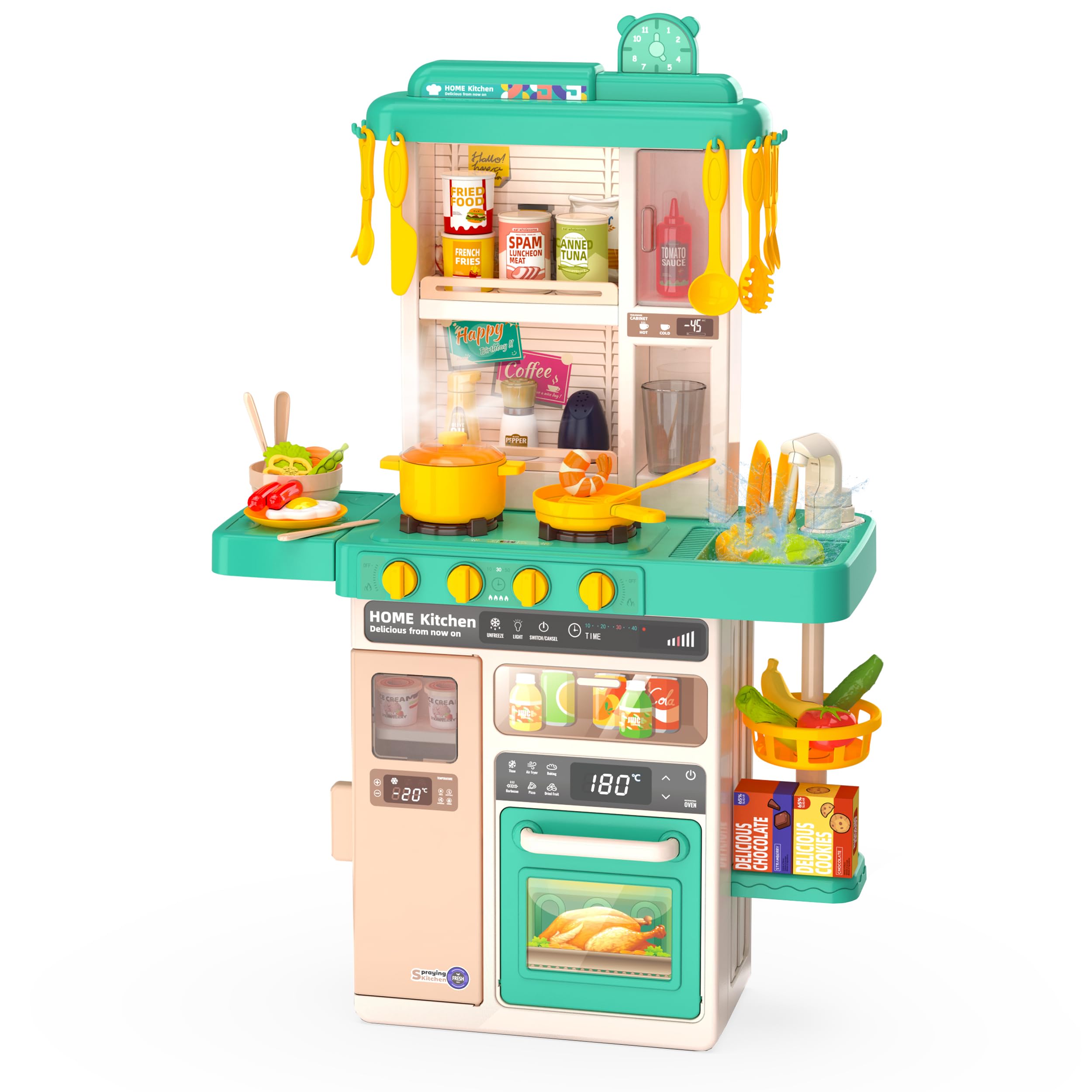 Kids Kitchen Play Set,Interactive Kids Kitchen Play Set with 50Pcs of Pretend Kitchen Toys,Realistic Sound Effects,and Simulated Functionality - Suitable for Toddlers Aged 2-12 Years (green)