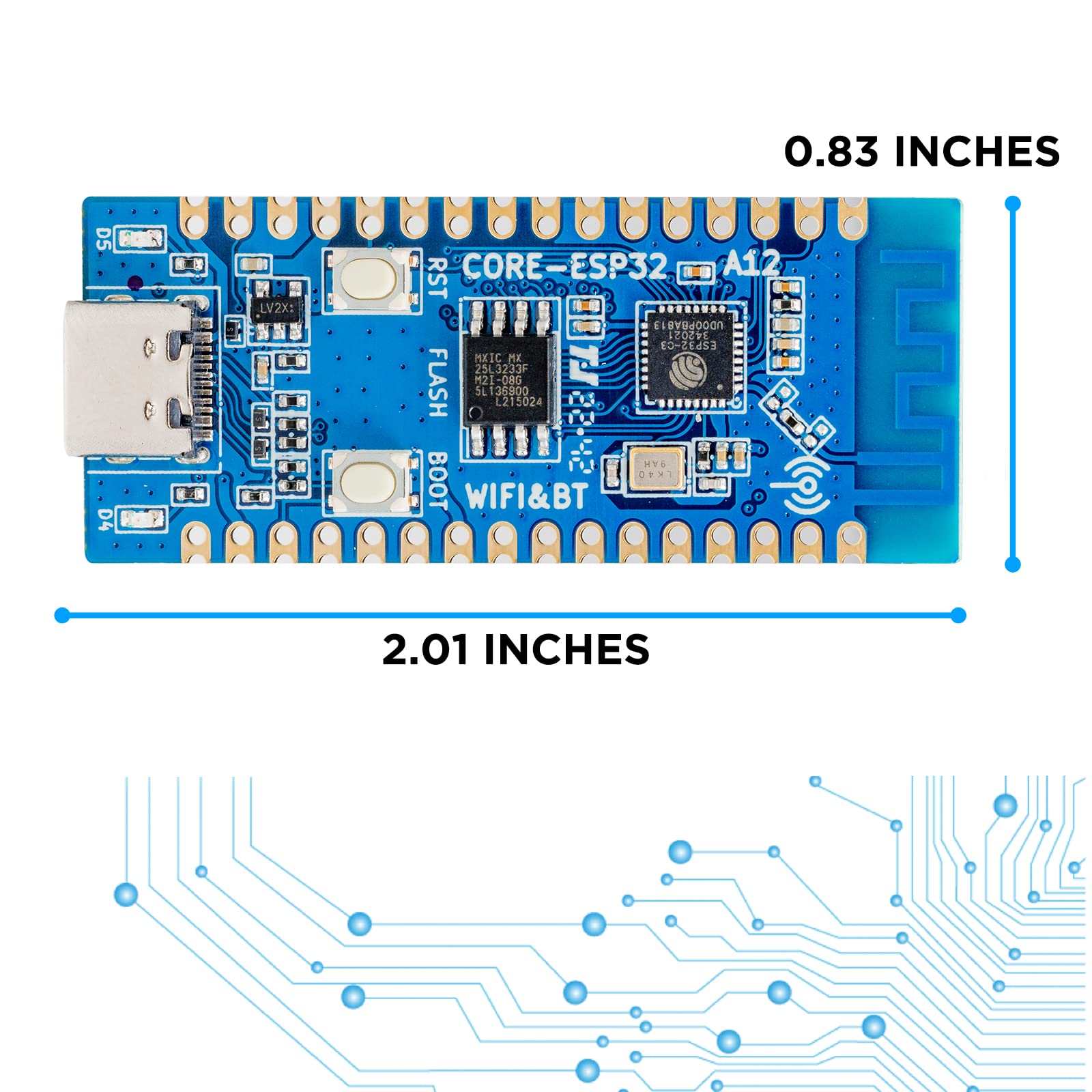 USB C ESP32 Development Board with WiFi, Bluetooth, BLE Support, ESP32-C3 Microcontrollers with Up to 160MHz Clock Speed, 4MB Flash, 384KB ROM, 400KB SRAM, Compatible with Arduino IDE
