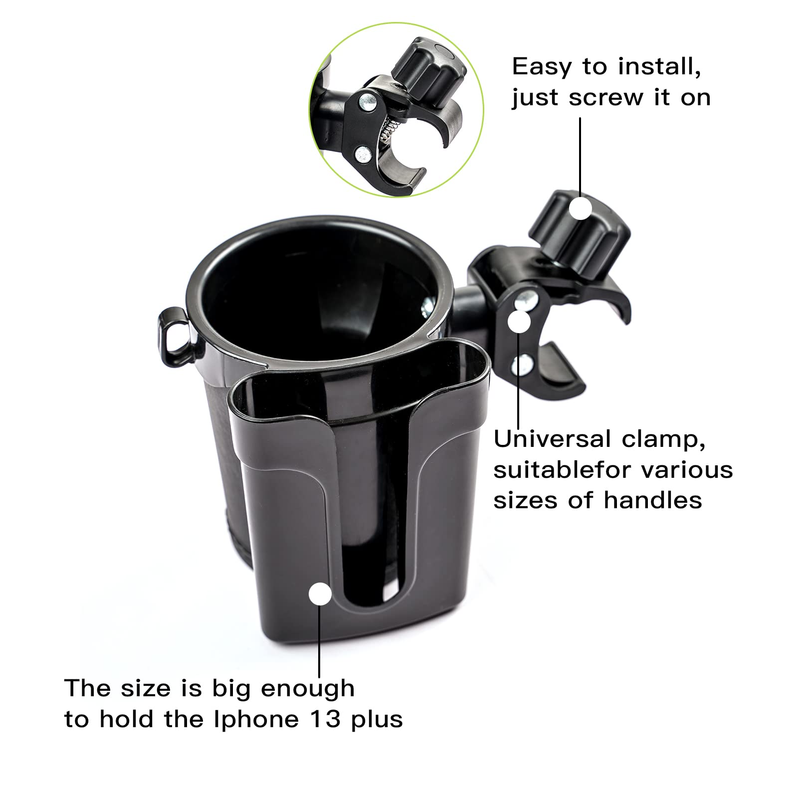 Stroller Cup Holder, Universal 3-in-1 Bike Cup Holder with Phone and key holder for Motorcycle, Stroller, Bike, Adjustable Wheelchair Cup Holder