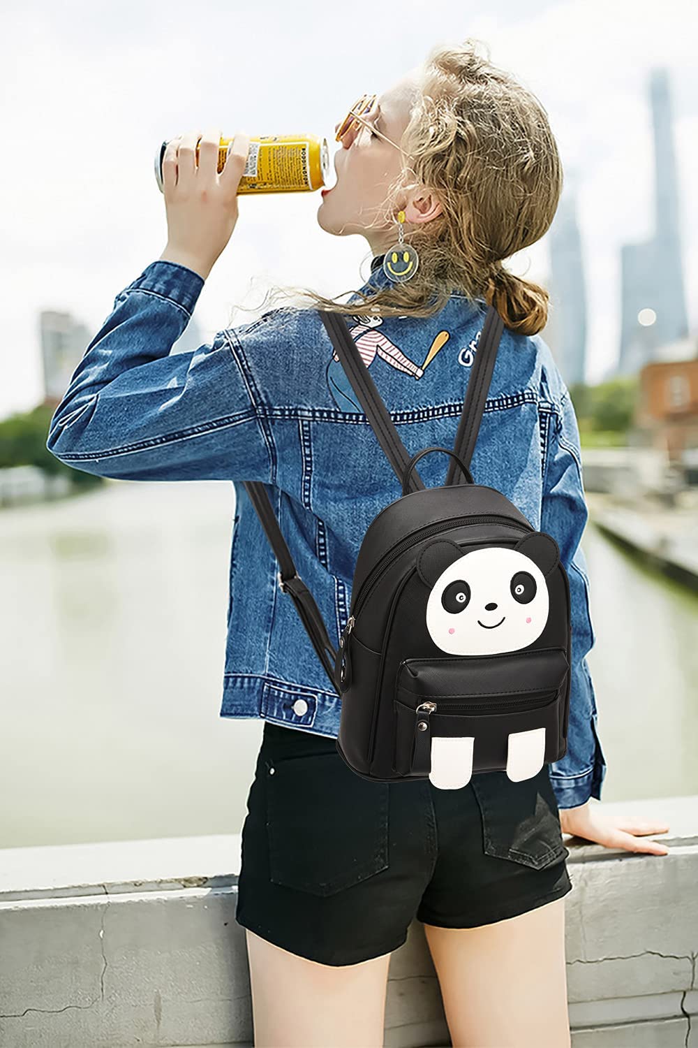 MOKANEY Panda Backpack Purse for Teen Girls Women Cute Animal Panda Mini Bag Leather Backpacks for School