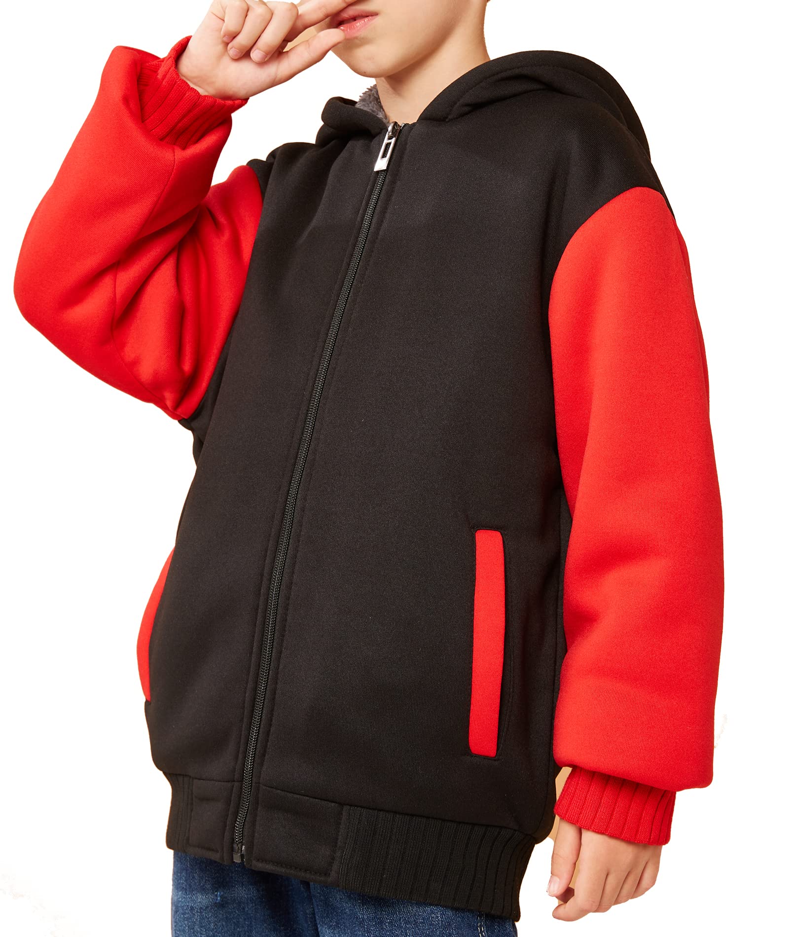 JACKETOWN Hoodie for Boys Fleece Jacket Zip Up Sherpa Lined Hooded Sweatshirts with Two Pockets 6-15 Years Old