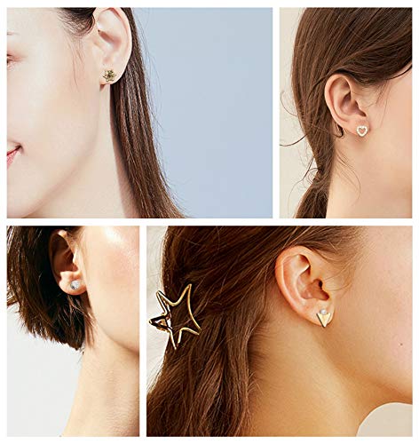 LOLIAS 93 Pairs Assorted Multiple Earrings Set for Women Cute Simple Faux Pearl Hoop Bar Moon Star CZ Stud Earring Jewelry,Gold Tone