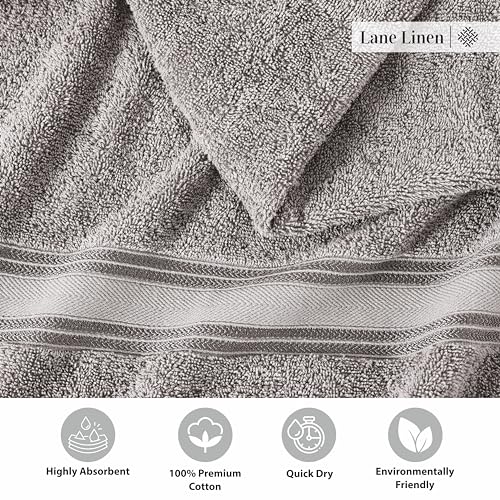 LANE LINEN Extra Large 100% Cotton Bath Sheets, 4 Piece Set, Quick Dry, Hotel Spa Quality Towels, 35 x 66 Inches, Space Grey
