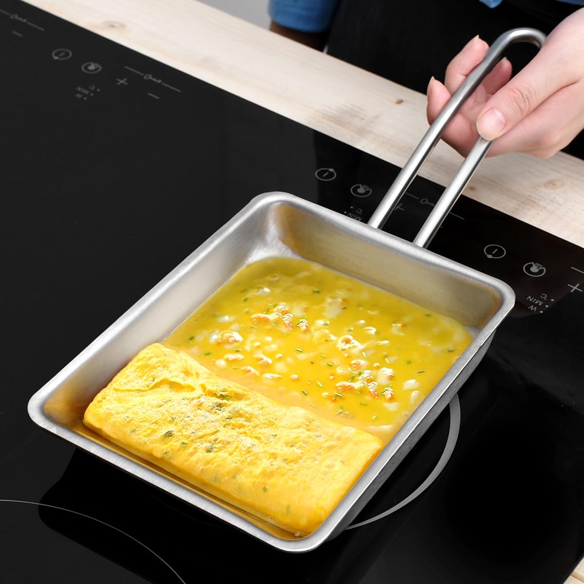 WAGENSTEIGER Stainless Steel Fry Pan, 3-Ply Reinforced Body, Rectangular Omelet Pan, Oven & Dishwasher Safe, Induction Compatible, Portable Camping Cookware, Mini or Small Size (14.2Lx5.5WX1.3H inch)