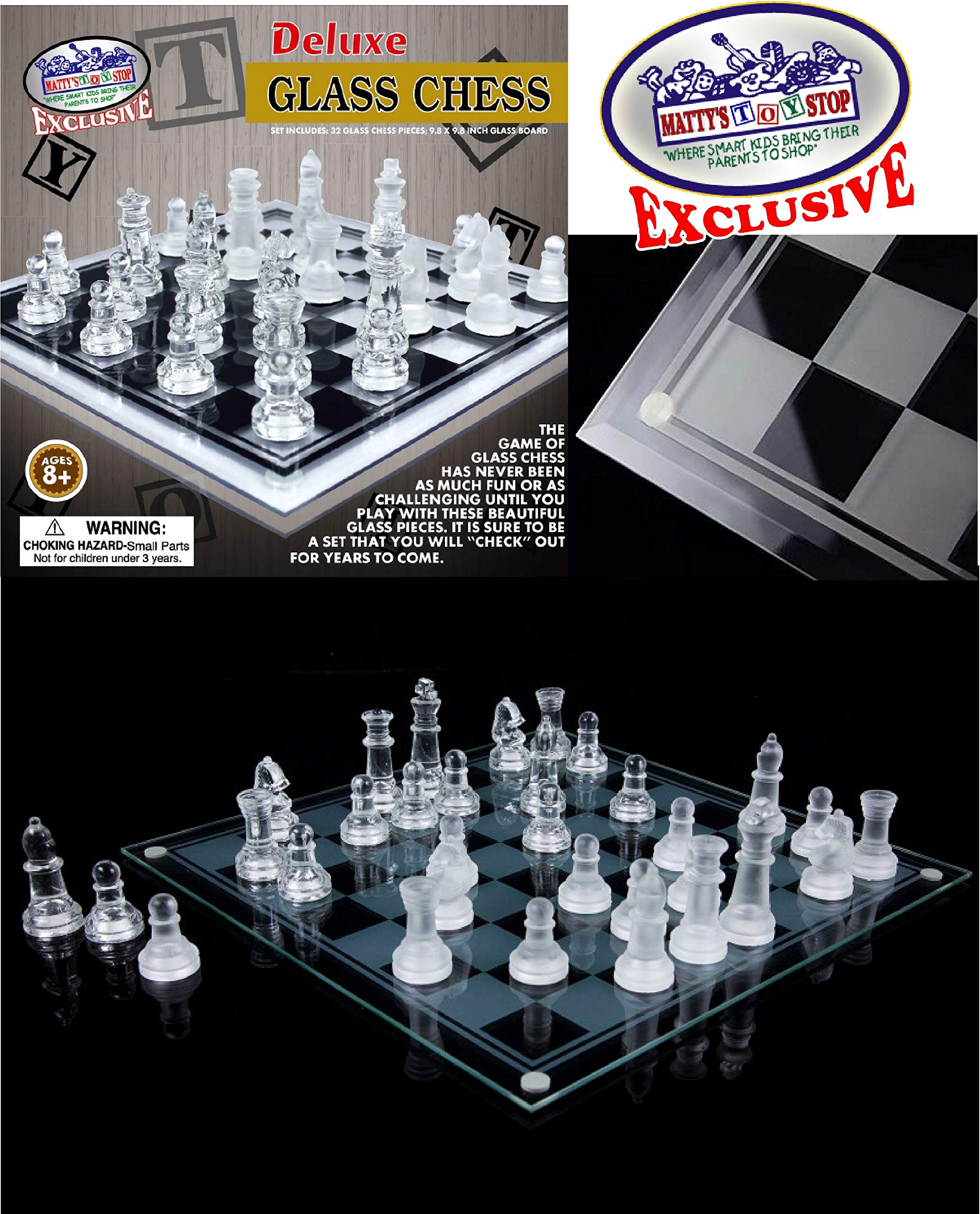 Matty's Toy Stop Deluxe Clear & Frosted Glass Chess Set (10") Small