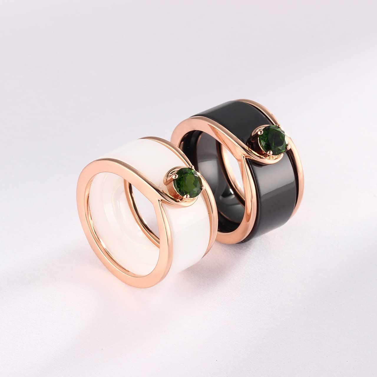 Natural Chrome diopside Rose Gold Over Sterling Silver Ring 0.6ctw with White or Black Ceramic (White, 7)