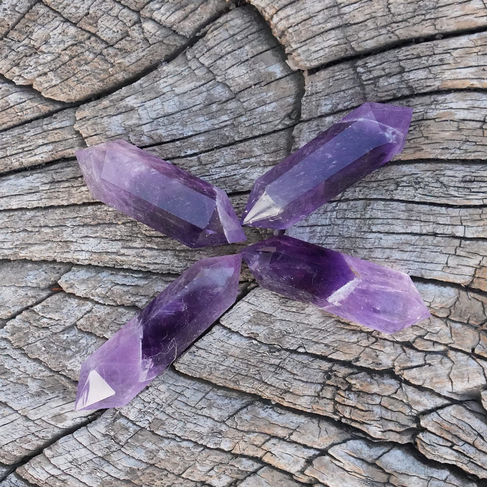 MIMOSA Healing Crystal Point Double Terminated Amethyst, Raw Rose Quartz &Selenite (Small)