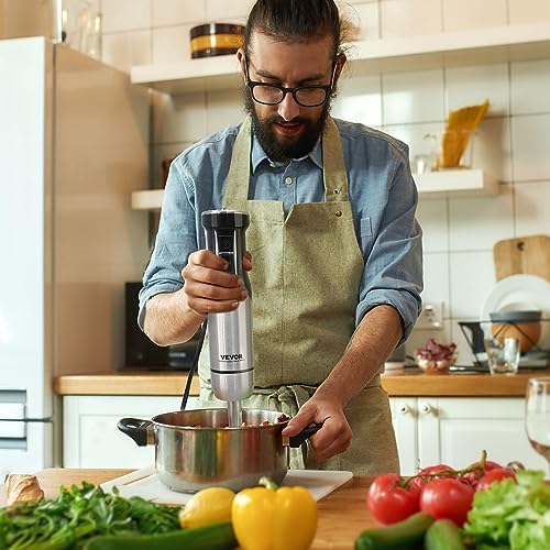 VEVOR Immersion Blender, 12-Speed Heavy Duty Immersion Blender, 800W Instantaneous PowerStainless Steel Blade Copper Motor Hand Mixer, Portable Mixer with Measuring Cup, Whisk, Milk Frother