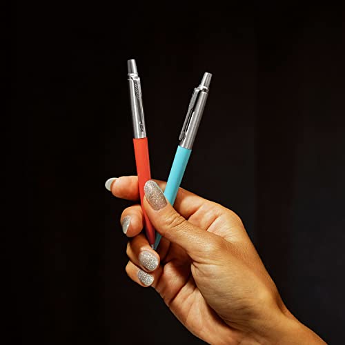 PARKER Jotter Originals Ballpoint Pens | Glam Rock Collection | Azure Blue & Vermilion | Blue Ink | 2 Count