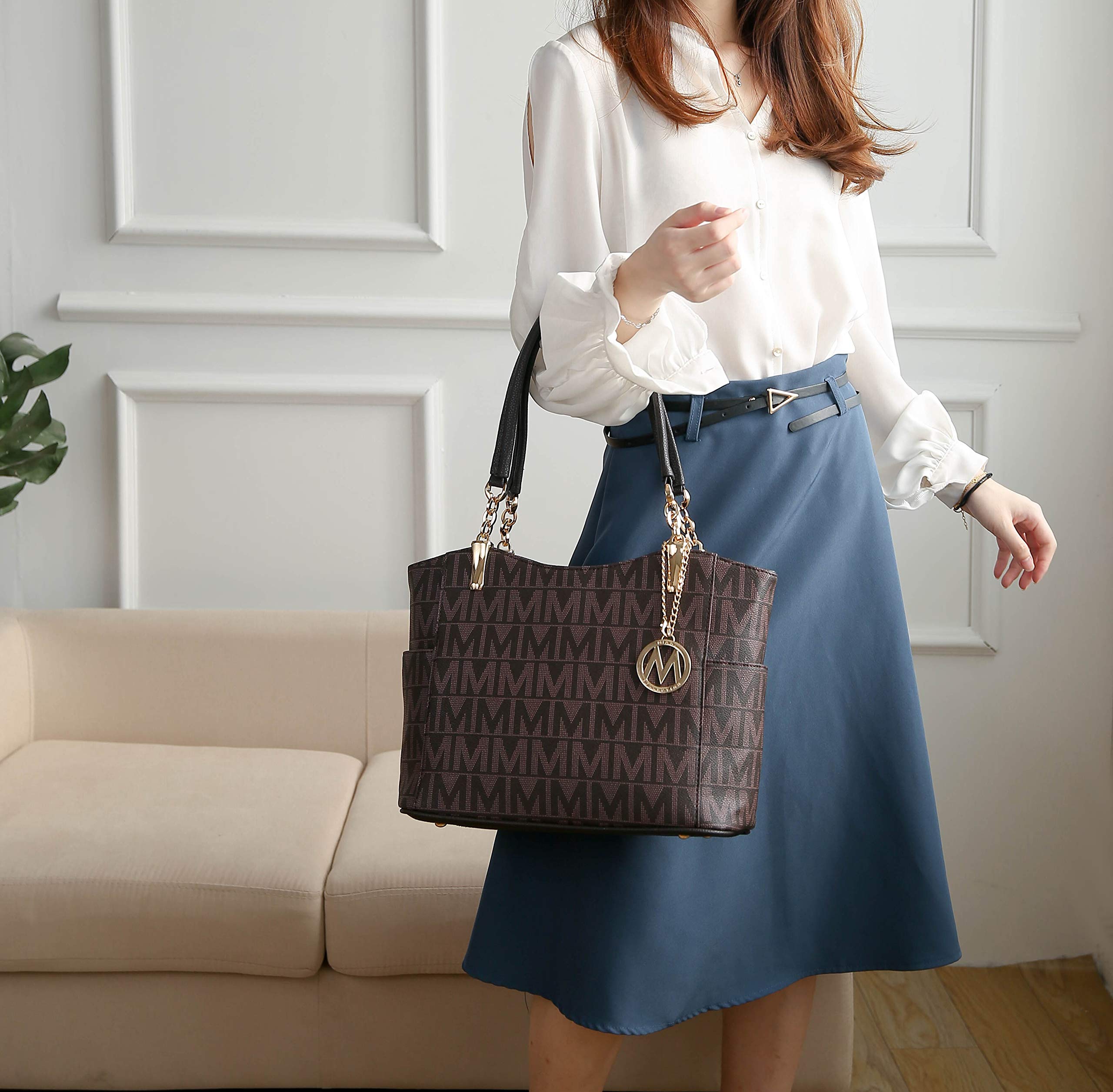 MKF Collection Tote Bag for Women – PU Leather-Top-Handle Satchel Shoulder Handbag Beige