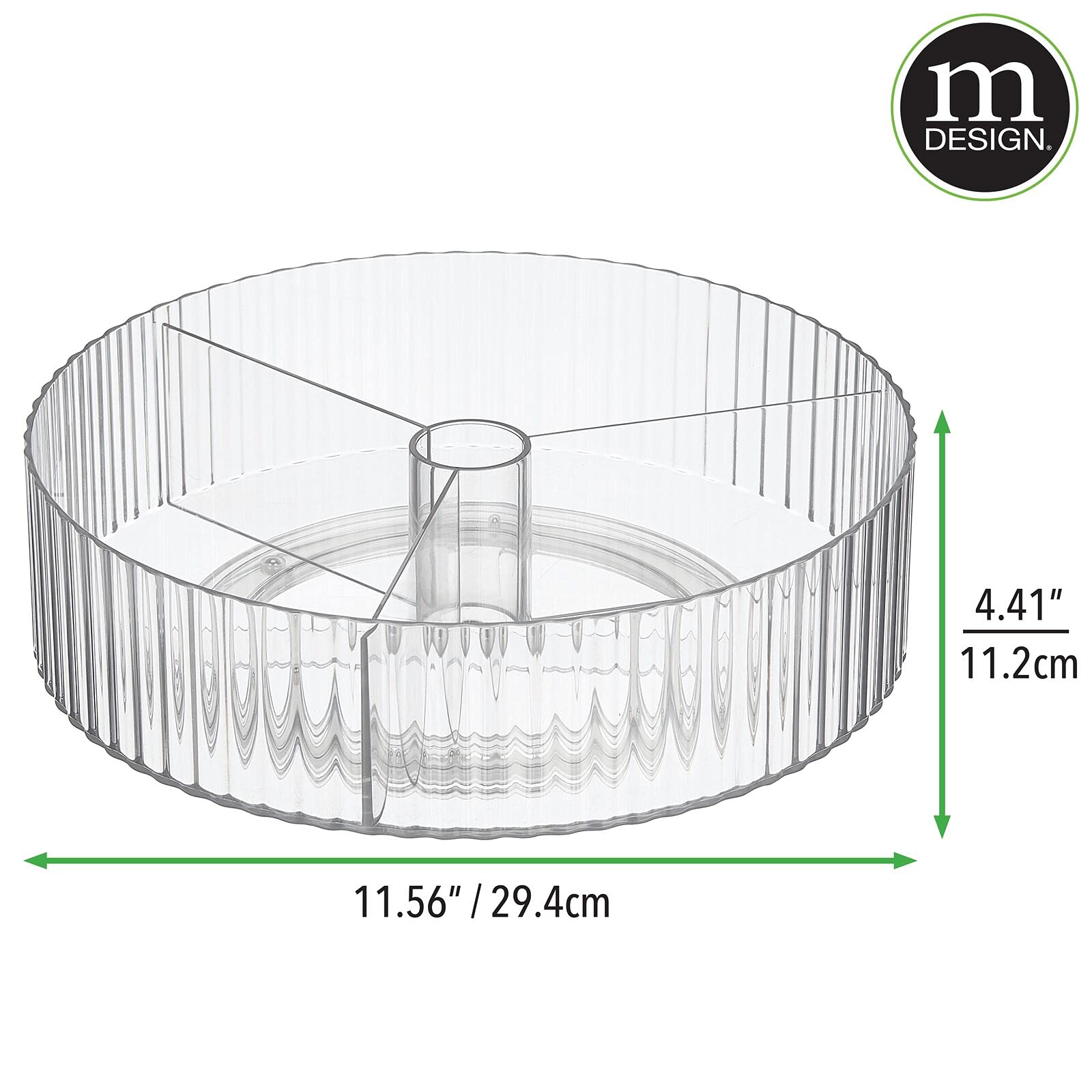 mDesign Plastic Stackable Bin with Handles and 11.5" Round Fluted Lazy Susan Turntable Divided Spinner Combo Set for Organization in Bathroom, Closet, Cabinet, or Vanity Countertop - Set of 2 - Clear