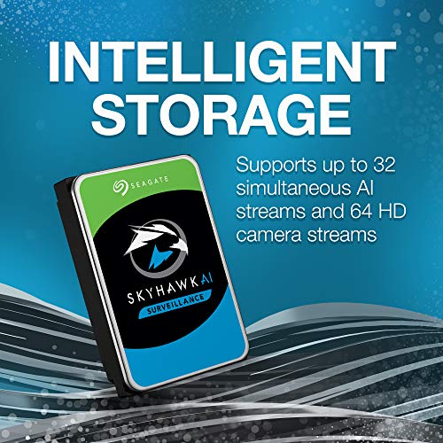 Seagate Skyhawk AI 14TB Surveillance Internal Hard Drive HDD–3.5 Inch SATA 6Gb/s 256MB Cache with Drive Health Management + 3-Year Rescue Service (ST14000VE0008)