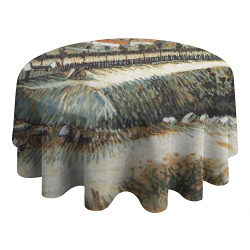 Round Waterproof Tablecloth Van-Gogh-Factories,-Outskirts-of-Paris,-near-Montmartre- for Kitchen Dining/Party/Wedding Use Reusable Table Cover