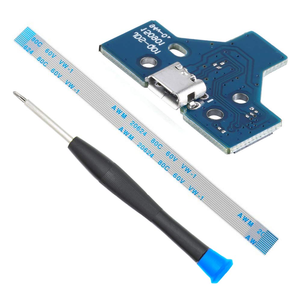 MMOBIEL Charging USB Port Replacement compatible with PlayStation PS4 Controller Dualshock 4 Model: JDS-001 12 Pin Flex Cable Incl. (+) Screwdriver