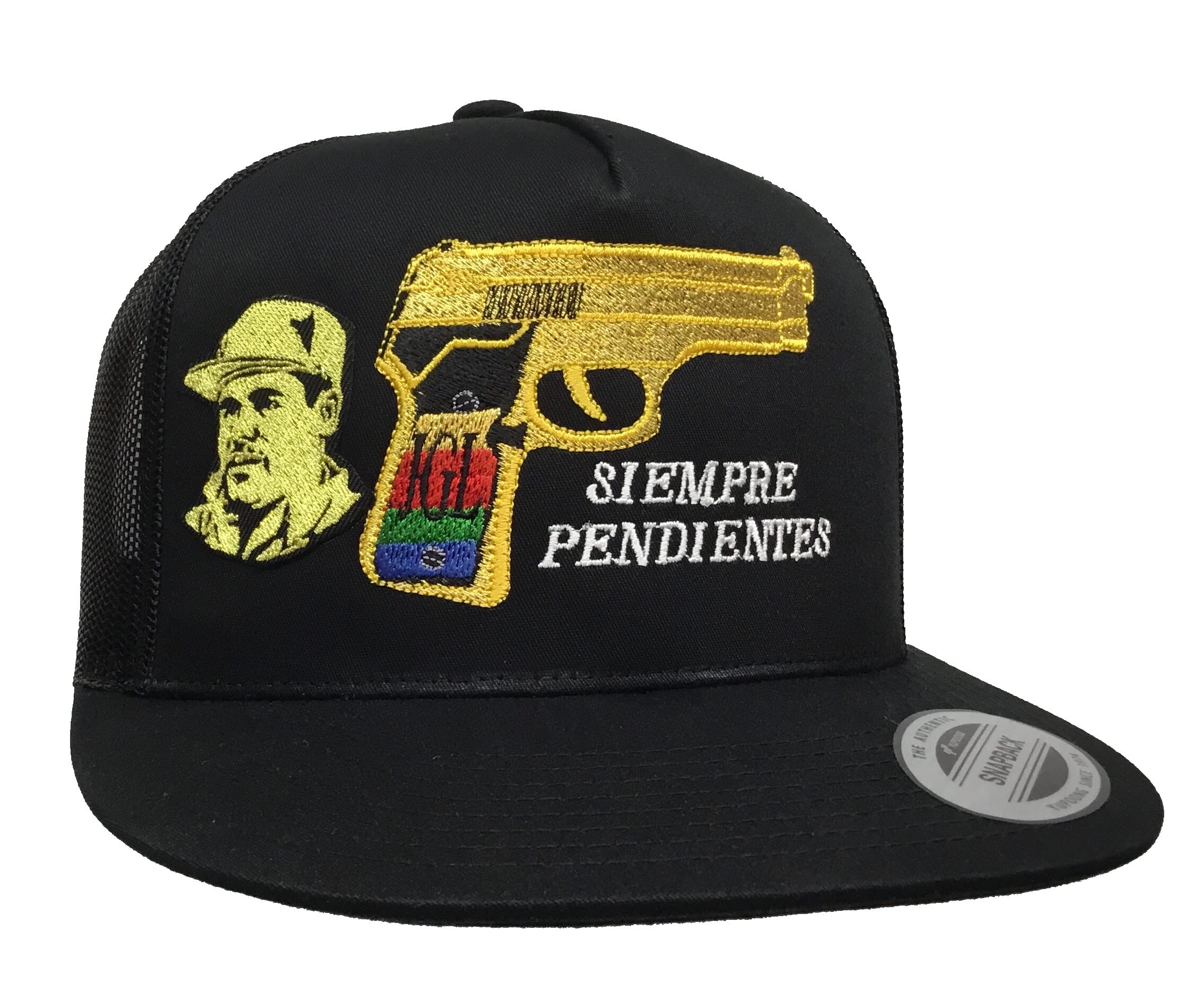 Mexico JGL EL Chapo GUZMÁN Y SU PISTOLA HAT Black MESH Snapback