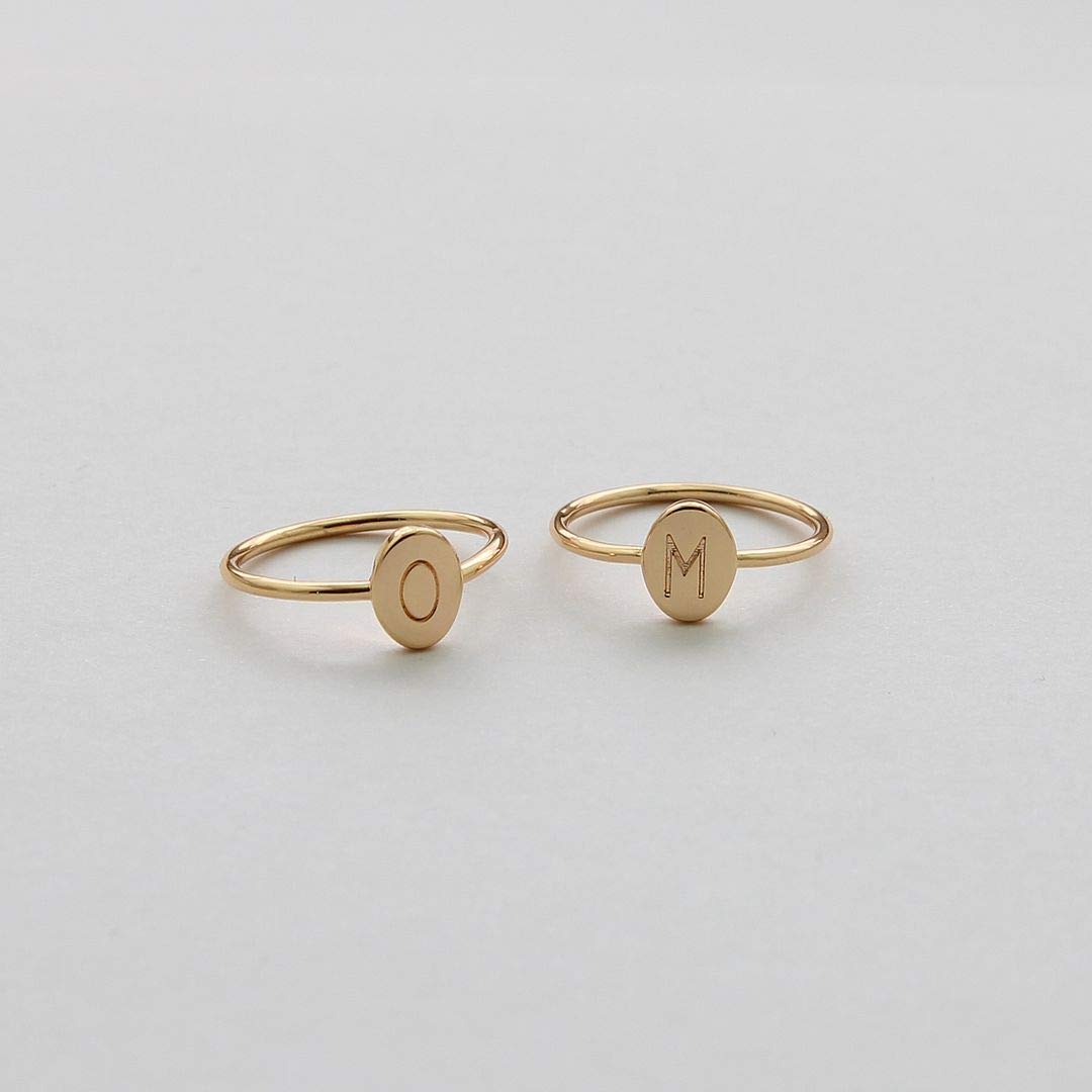 LUIWIN Initial Ring for Women Girls Dainty 18K Gold Plated Oval Stacking Engraved Letter A Alphabet Ring Gift for Her Bridesmaid Size 6