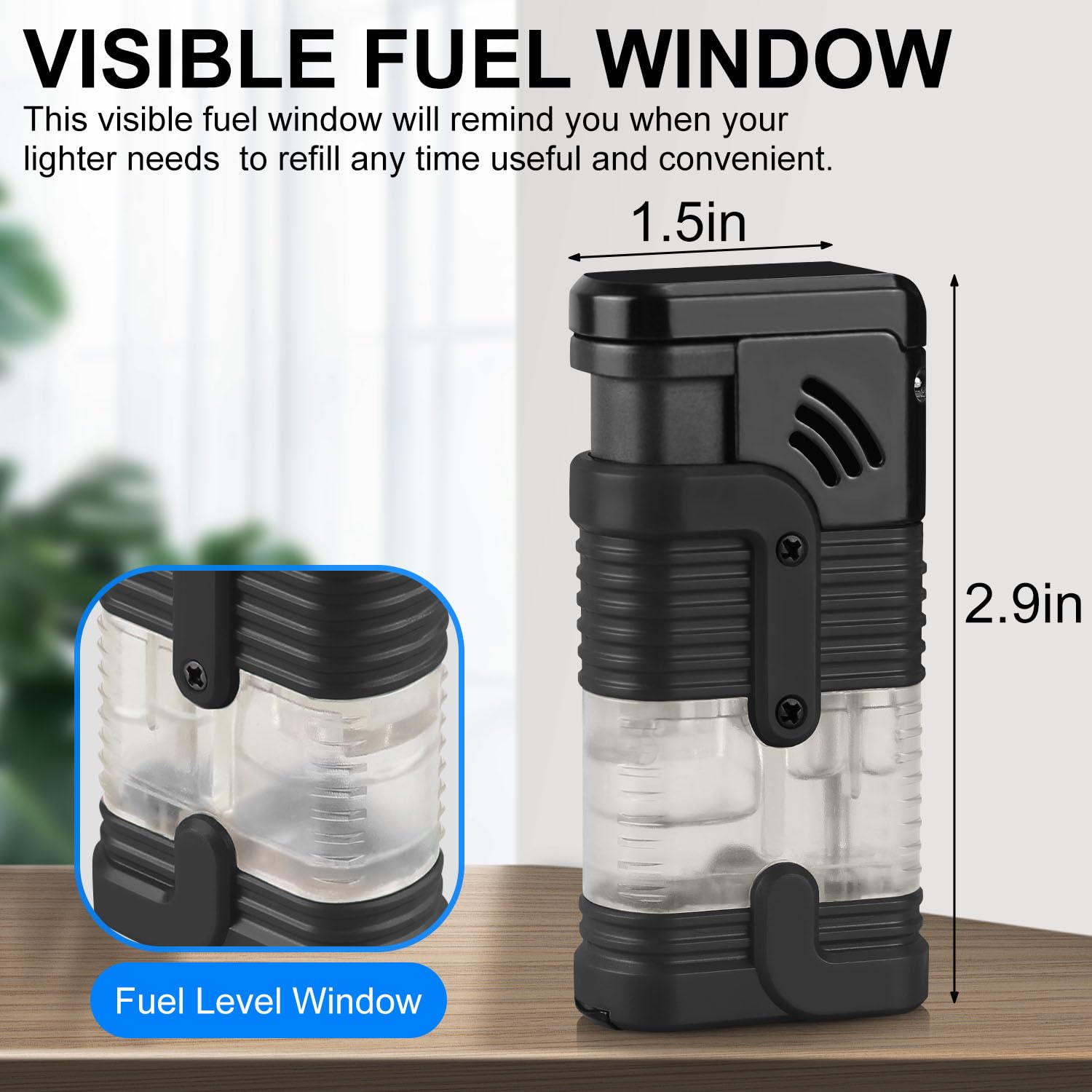 Kantion 2 Pack Torch Lighter Triple Jet Flame Butane Torch Lighters Refillable Butane Gas Lighter Windproof Adjustable 3 Flame Lighter Gift for Men and Women(Black+Black,Without Gas)