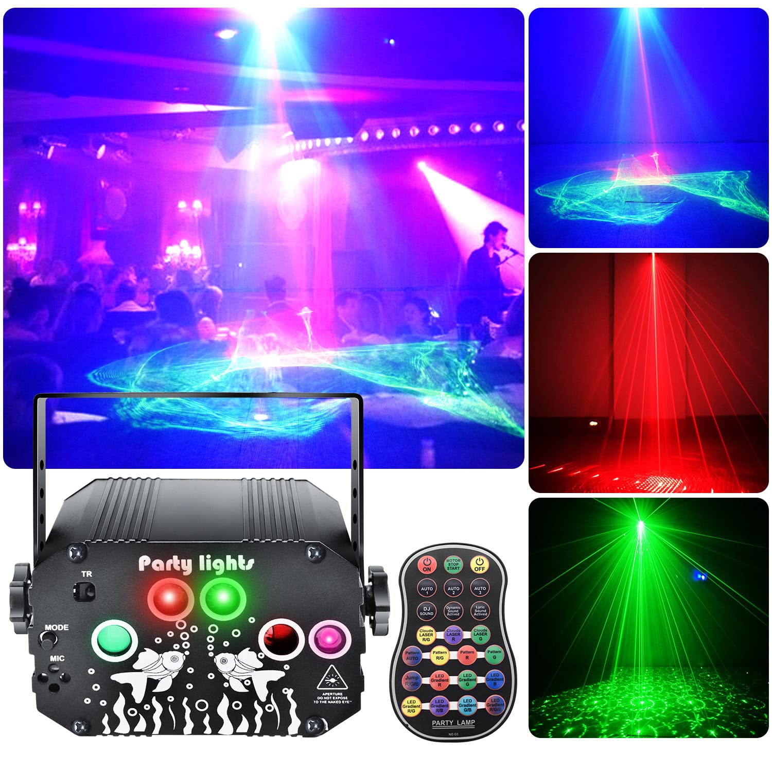 Party Lights DJ Disco Lights, Voice Activated Laser Flash Stage Lights Projector, Suitable for Home Ballroom Party Birthday Decorations Club Dance Karaoke Halloween Christmas Decorations XHXD …