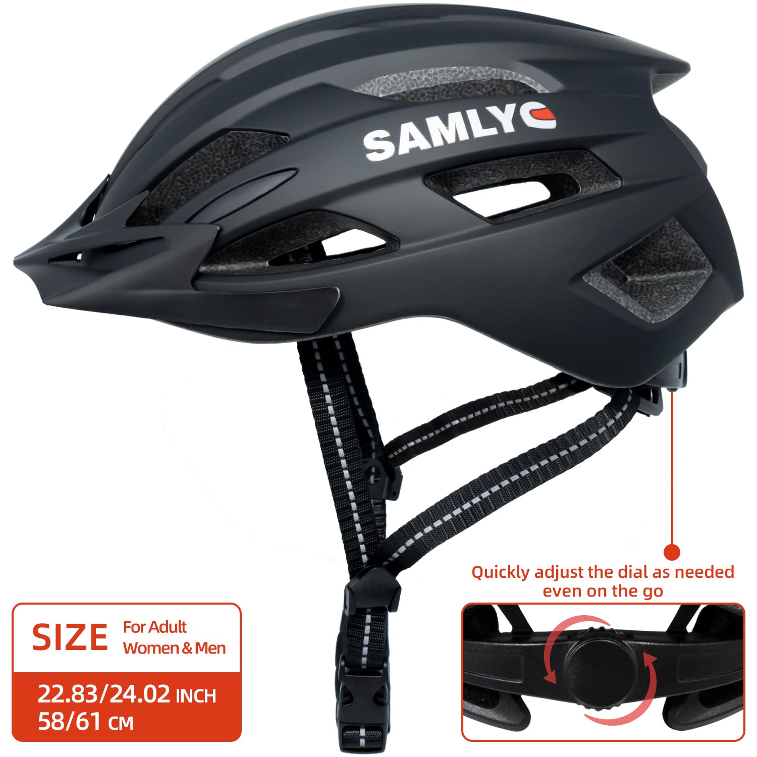 SAMLYC Mountain Bike Helmet MTB Bicycle Cycling Helmets with Adjustable and Detachable Visor for Adult Women Men Dark Black
