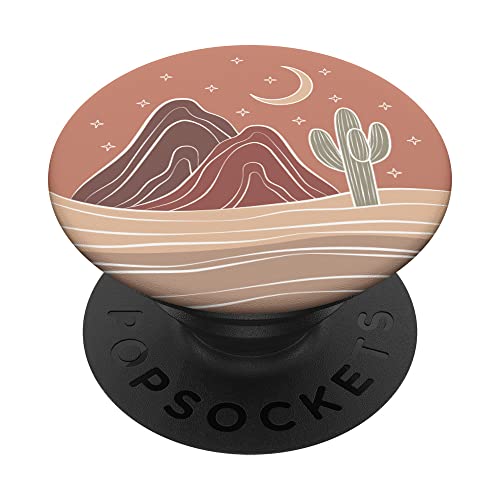 Western Cactus Mountain Landscape Moon Desert Beige PopSockets Swappable PopGrip