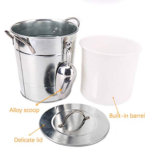 T586 4L Silver Metal Galvanized Double Walled Ice Bucket Set With Lid And Scoop