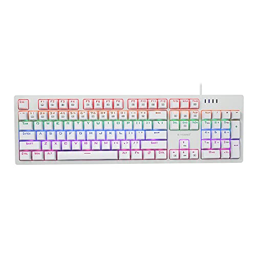 Mechanical Keyboard Red Switches 104 Keys, E-YOOSO K-682 Gaming Keyboard Rainbow LED Backlit and RGB Side Light