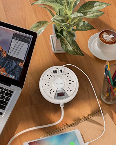 Travel Power Strip, BESTEK 6Ft Extension Cord with 4 USB Ports and 6-Outlet (13A 125V), Surge Protector Power Strip for Dorm Room, Bedside, Cruise Ship, 220J, White