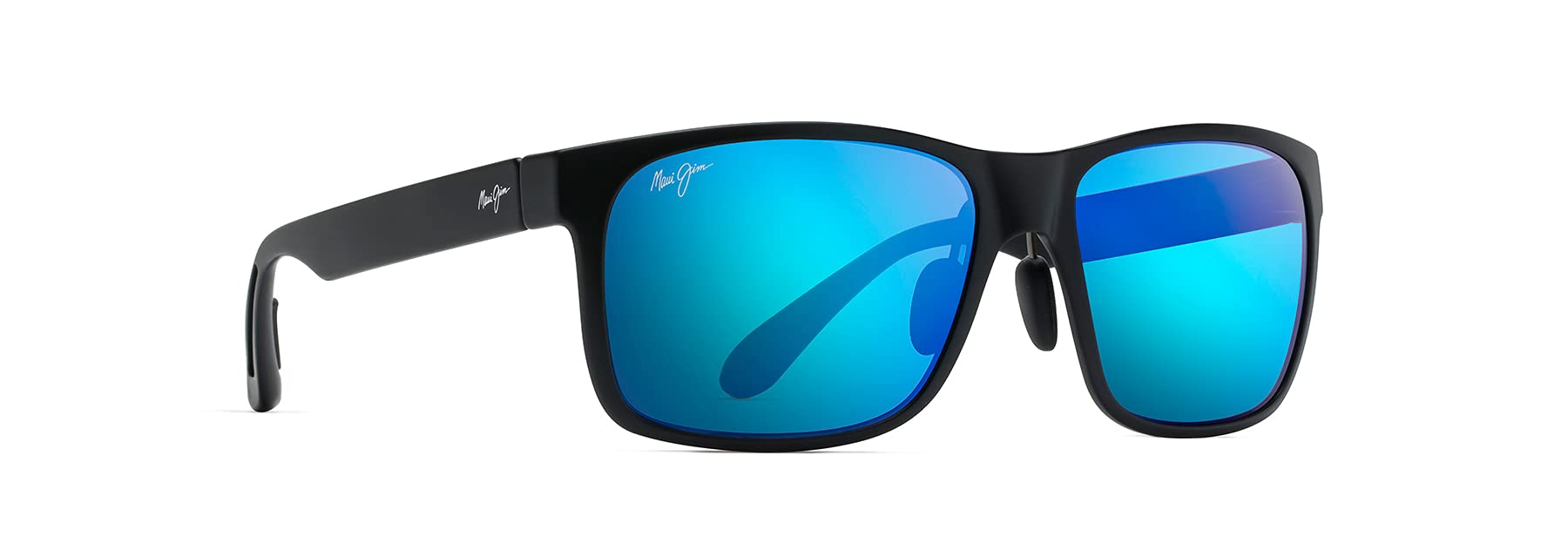 Maui Jim Men's and Women's Red Sands Polarized Rectangular Reading Sunglasses, Matte Black/Blue Hawaii, Large, +2.5