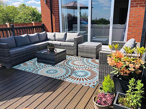 Santextile Reversible Outdoor/Indoor Plastic Straw Rugs Waterproof Portable Mat Easy to Clean Outdoor Patio Mat,Perfect for Garden, Patio, Picnic, Decking-(Blue,8x10Ft)