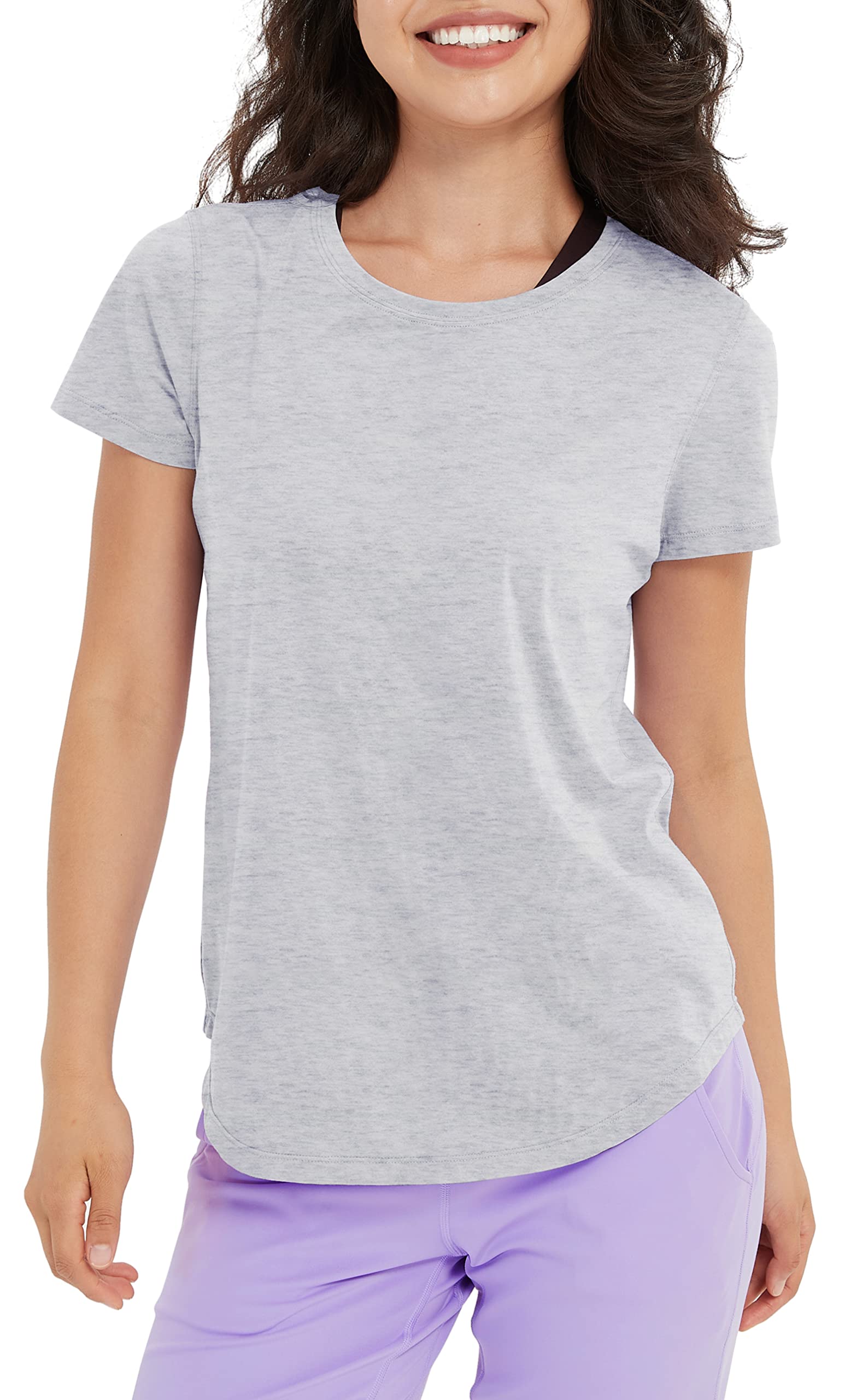 Lulucheri Women's Workout T-Shirt Short Sleeve Lightweight Crew Neck Shirts Yoga Running Exercise Athletic Tee Top (Large, White Marl Heather)