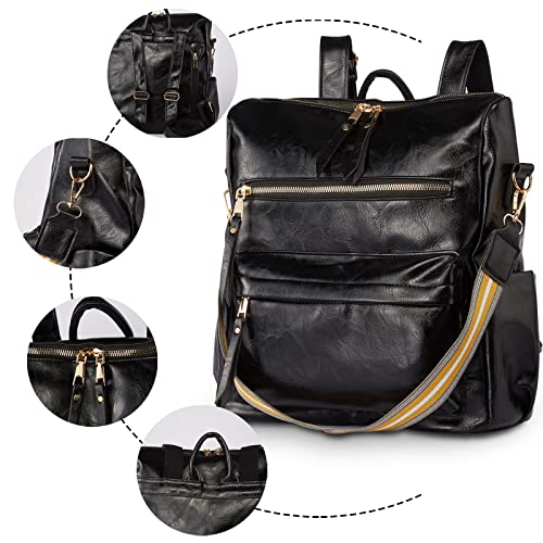 K.E.J. Women Backpack Purses Fashion Leather Backpack Purse 2-PCS Travel Backpack Handbag Crossbody Bag Ladies Shoulder Bag