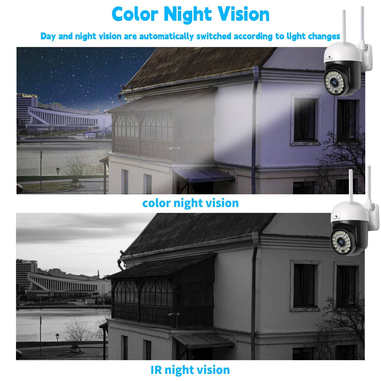 Taishixing Outdoor Security Camera 2PCS, 2.4G/5G WiFi HD Dome Surveillance Camera with Motion Detection, Alarm, Two-Way Audio, Full Color Night Vision, IP66 Waterproof, Free Cloud Storage