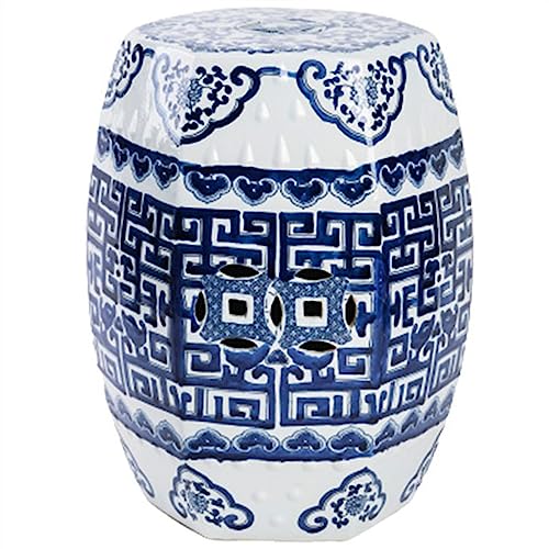 JADESA Decorative Ceramic Garden Stool, Glazed Hollow Celadon Shoe-Changing Stool Drum Stool, Suitable for Outdoor Garden, Living Room, Terrace, Etc.