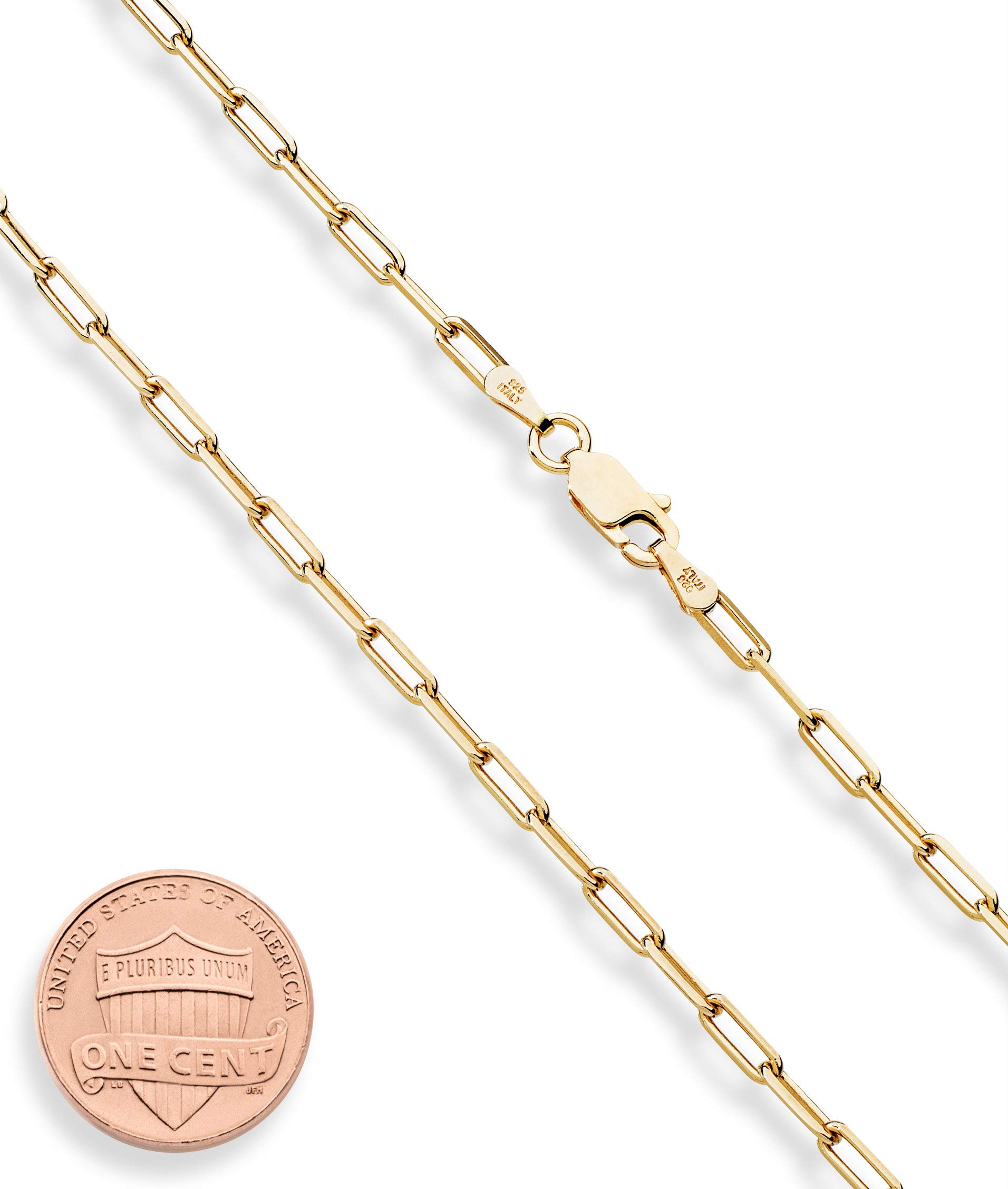 Miabella Solid 18K Gold Over 925 Sterling Silver Italian 2.5mm Paperclip Link Chain Necklace for Women, Made in Italy (18 Inches (women's average length))