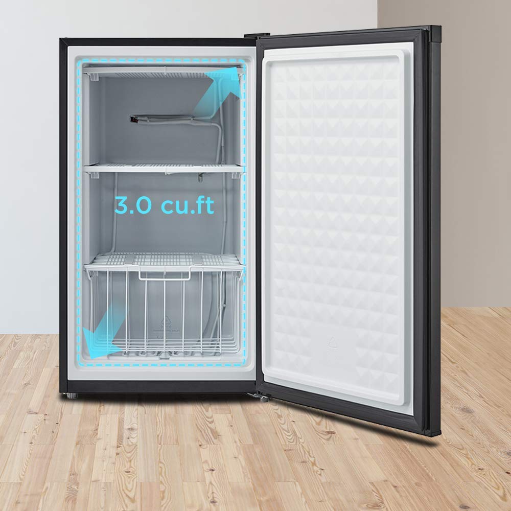 Midea MRU03M2ABB Upright Freezer 3.0 Cubic Feet with Door Lock, Black (Renewed)